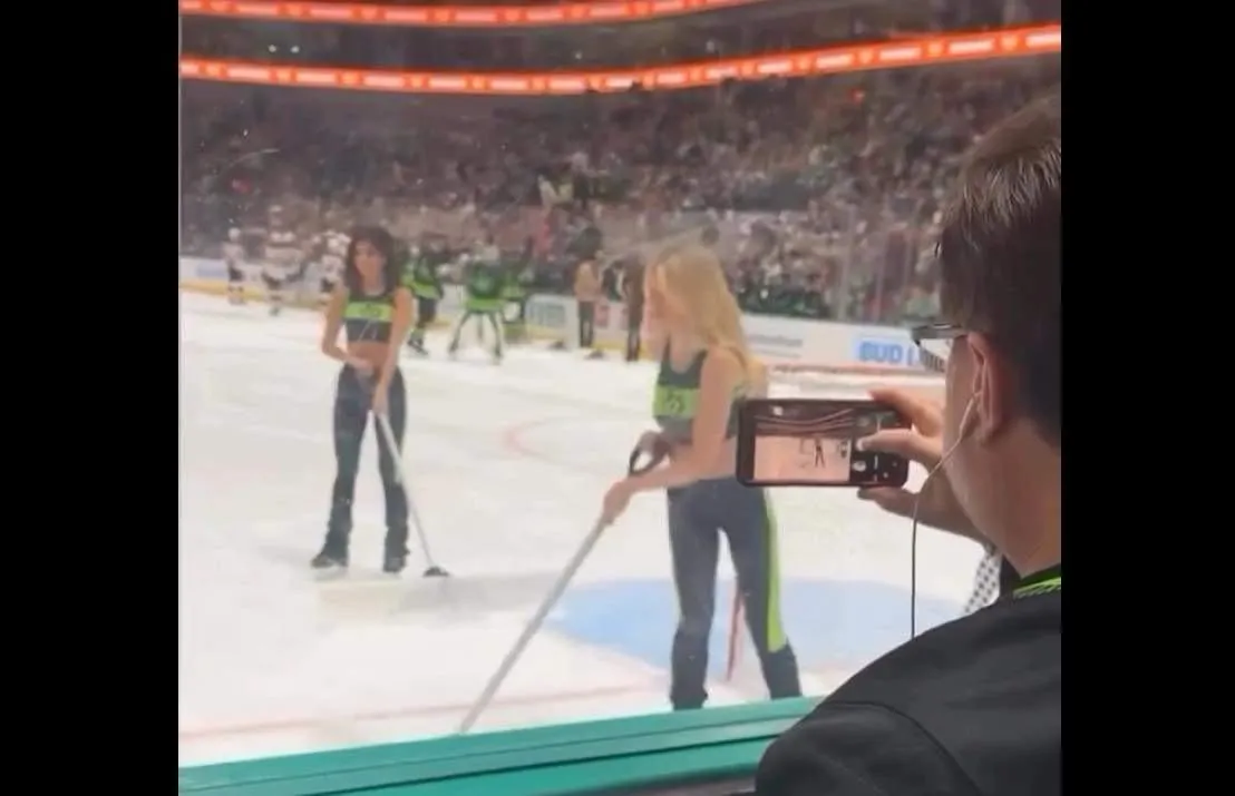 Fan caught recording Dallas Stars ice crew during a game