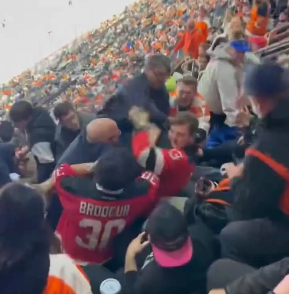 A massive fight broke out in the crowd during the Devils-Flyers game