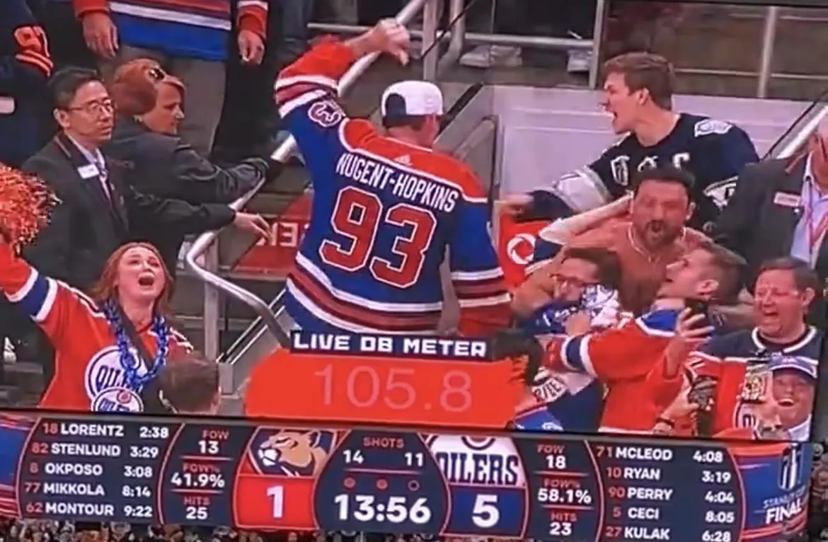Paul Bissonnette nearly injures a fan while celebrating with the Oilers ...