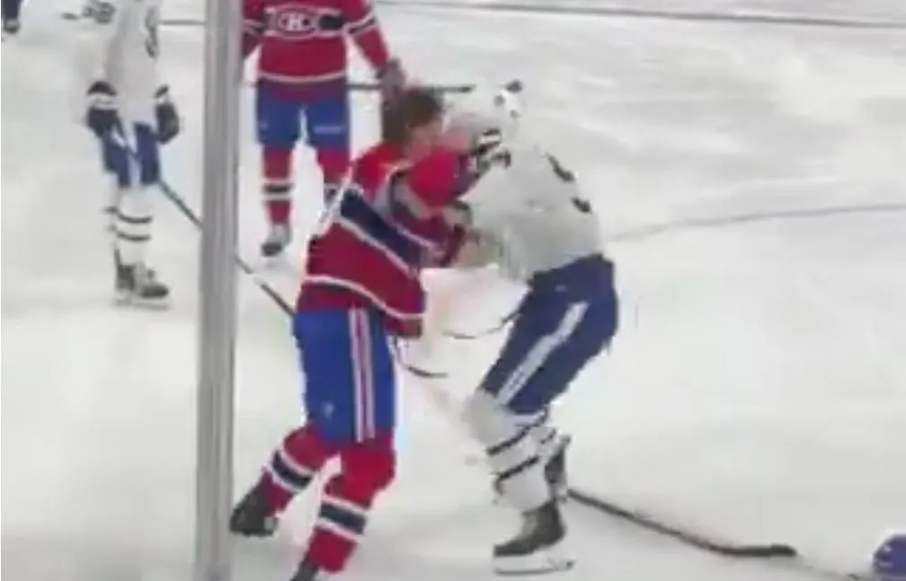 Fierce fight by Florian Xhekaj and it's on against the Maple Leafs