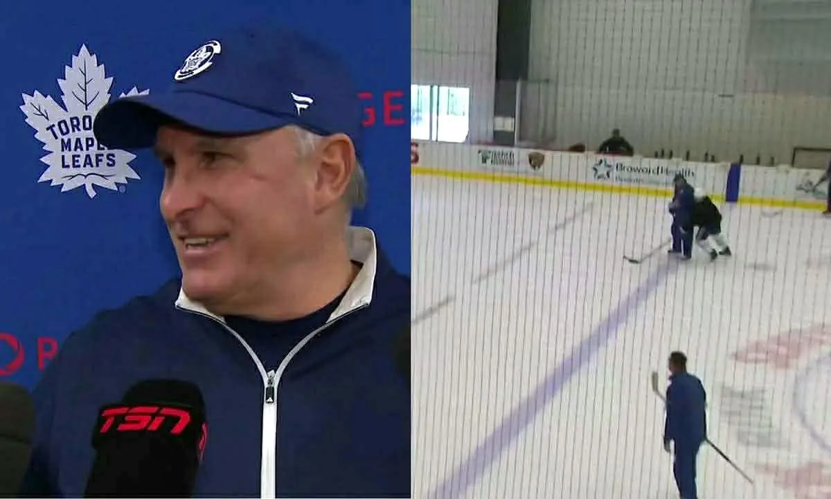 Video shows Craig Berube and Jake McCabe collide at Leafs practice in ...