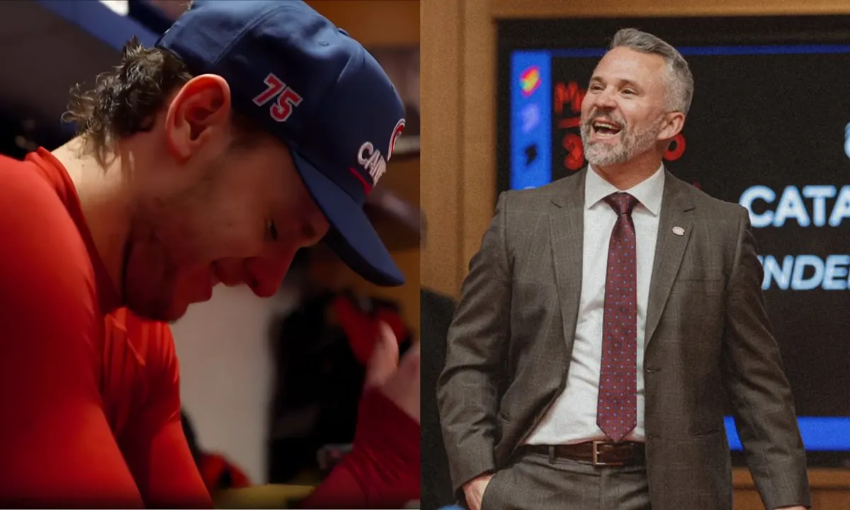 Martin St-Louis shares a special locker room moment with Jakub Dobes ...