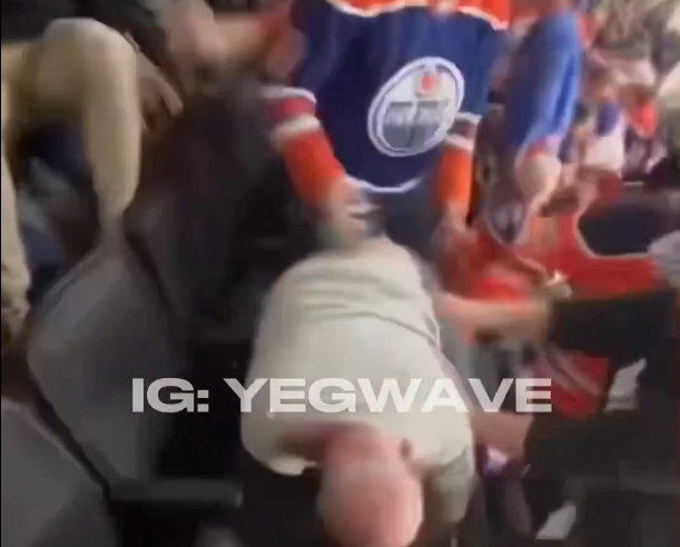 Oilers fans brawl in the stands during game four against the Dallas Stars